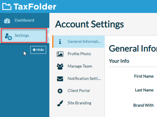TaxFolder Account Settings - TaxCycle
